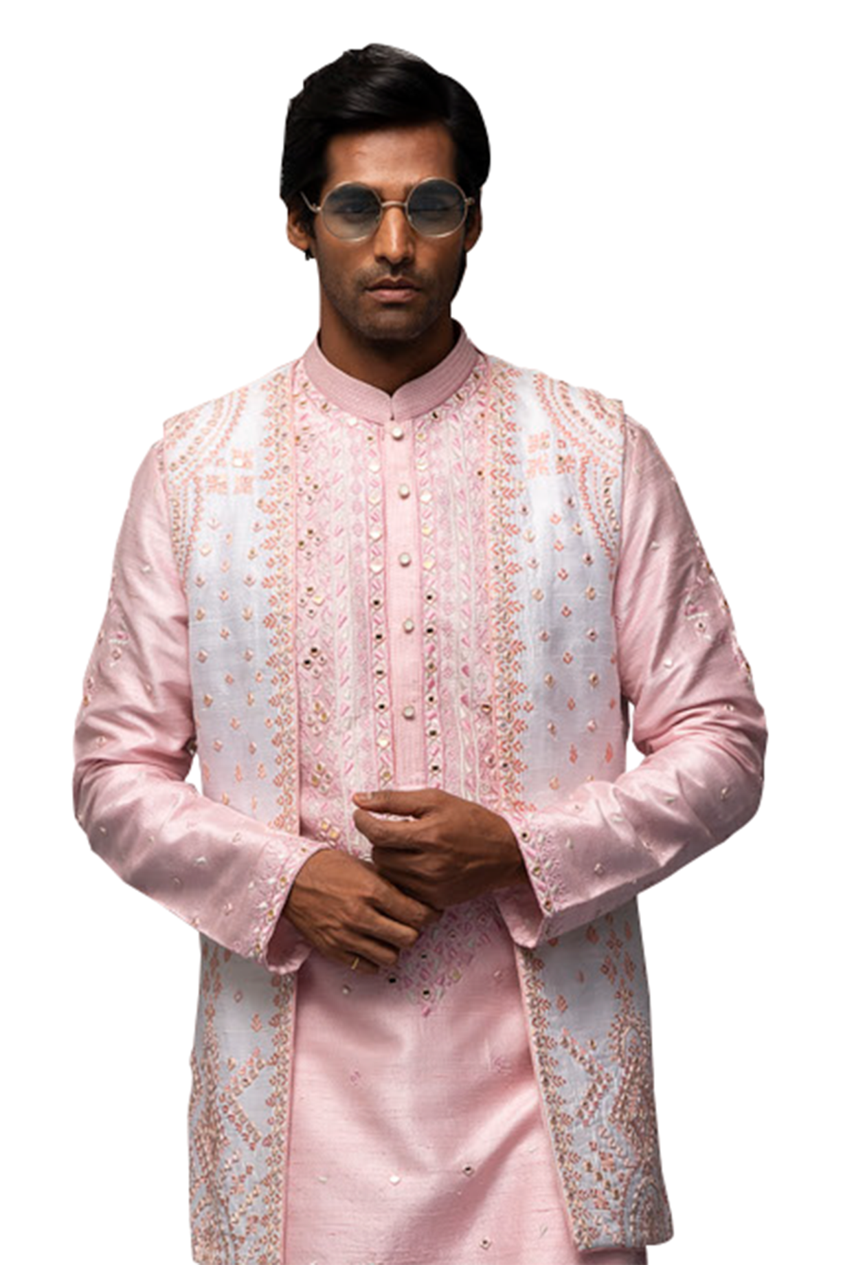 Ivory & Blush Pink Raw Silk Jacket by ASUKA at Pernia's Pop Up Shop 2025