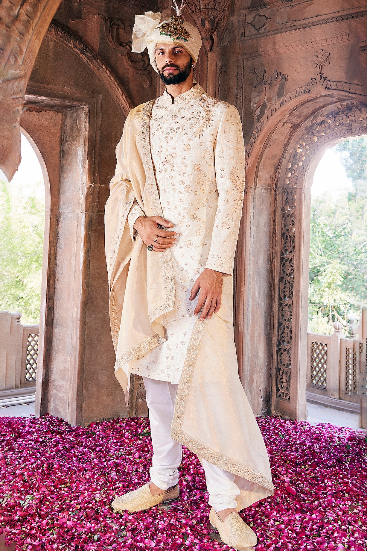 Cream Raw Silk Embroidered Groom Sherwani Set by ASUKA at Pernia's Pop ...