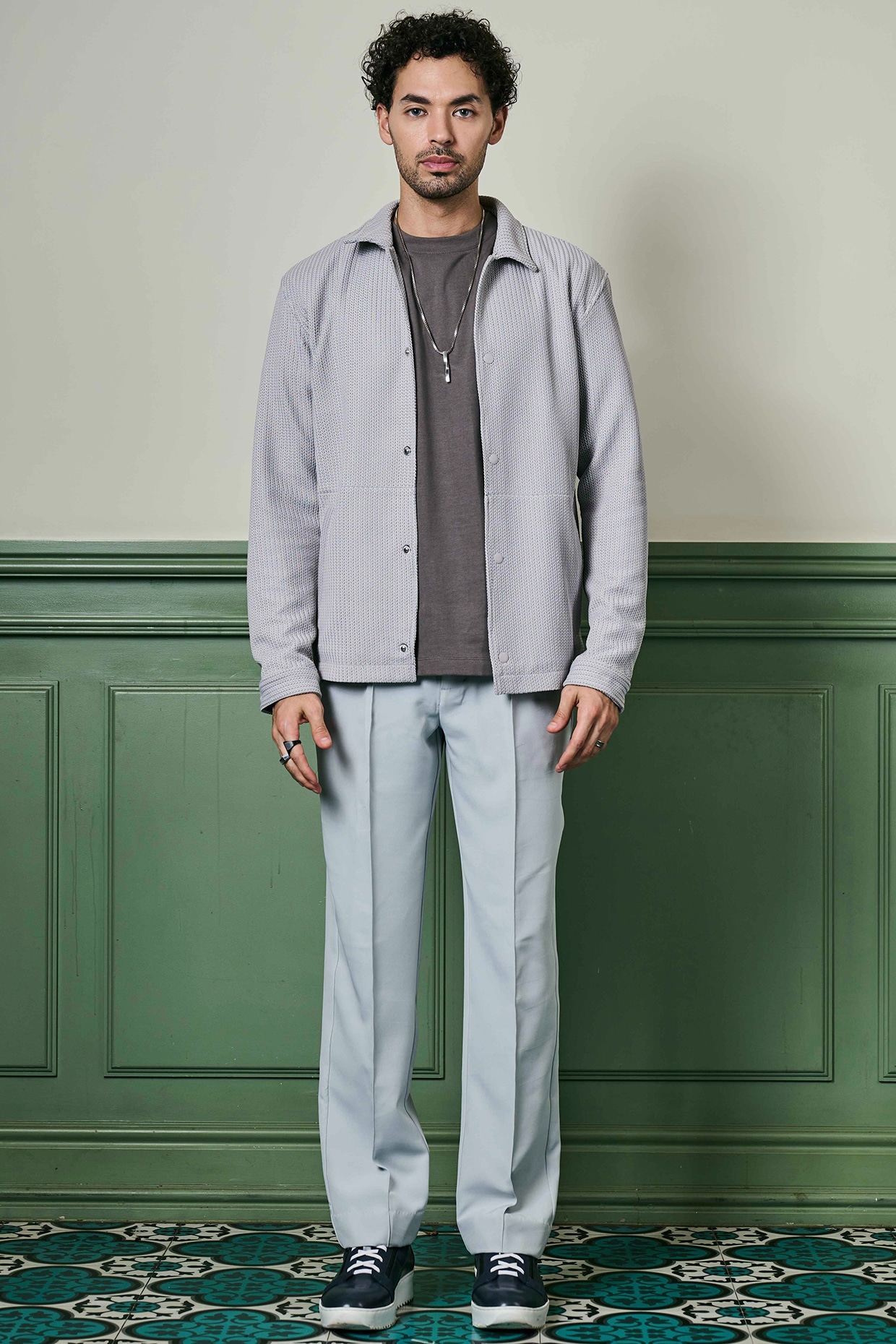 Light Grey Textured Knit Fabric Jacket by ASUKA at Pernia's Pop Up Shop ...