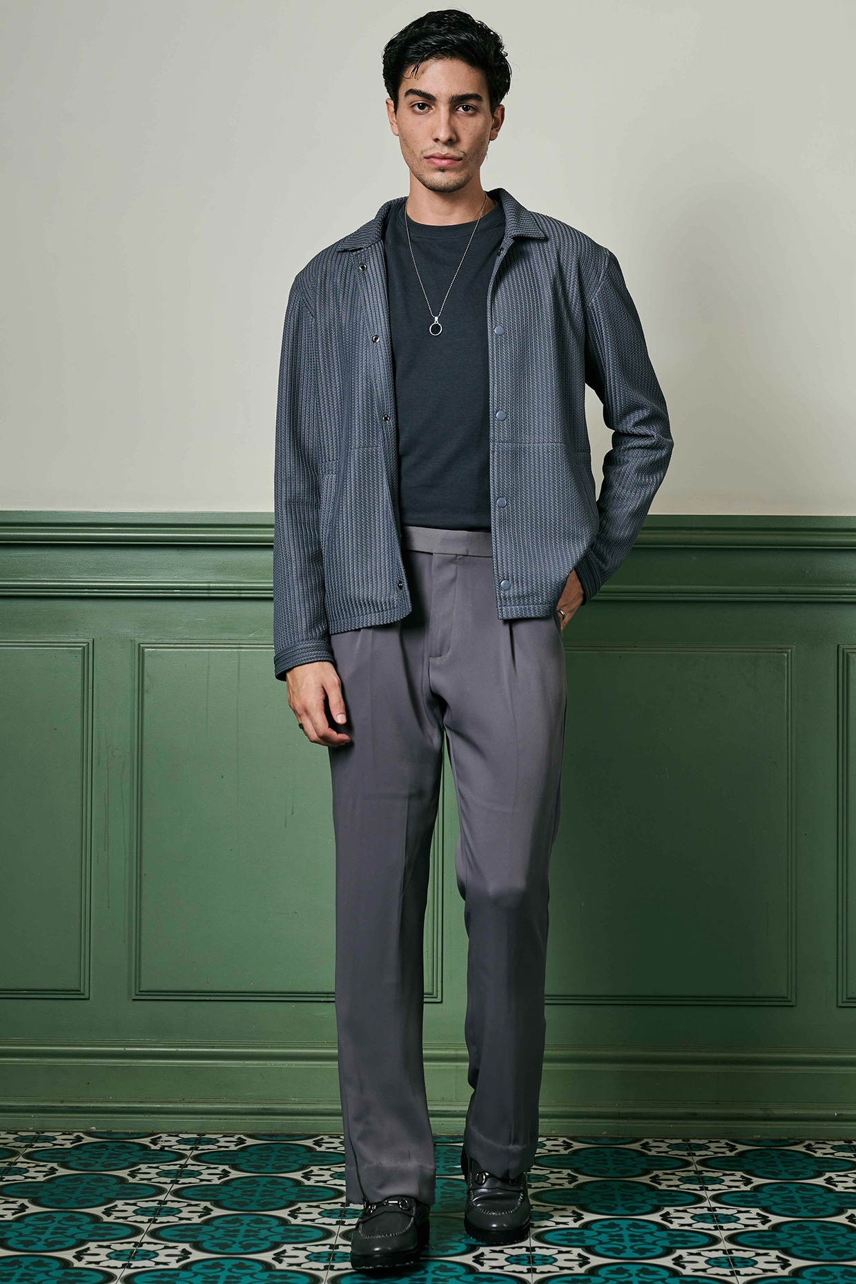 Charcoal Grey Textured Knit Fabric Jacket by ASUKA at Pernia's Pop Up ...