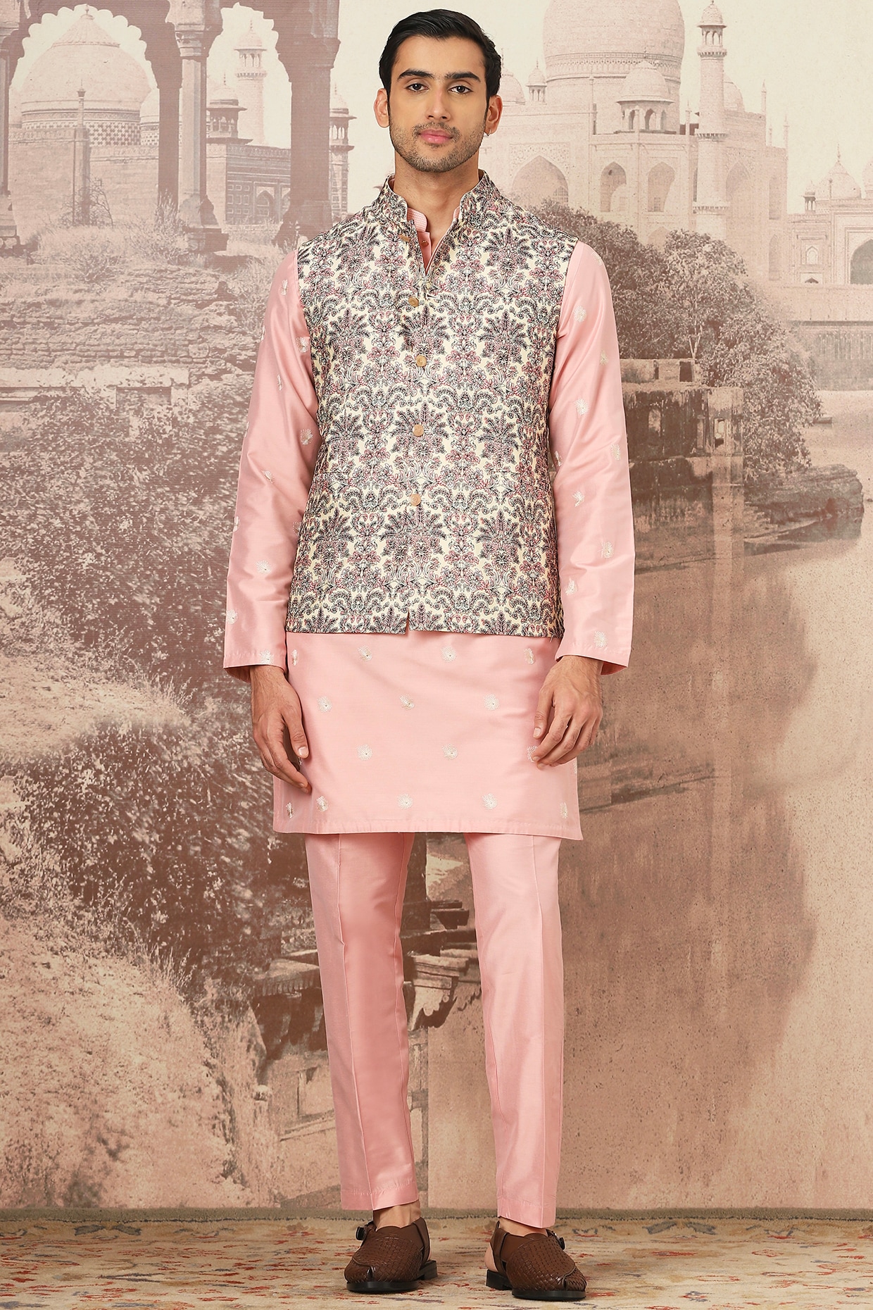 Orchid Rose Chanderi Silk Resham Embroidered Bundi Jacket Set by ASUKA ...