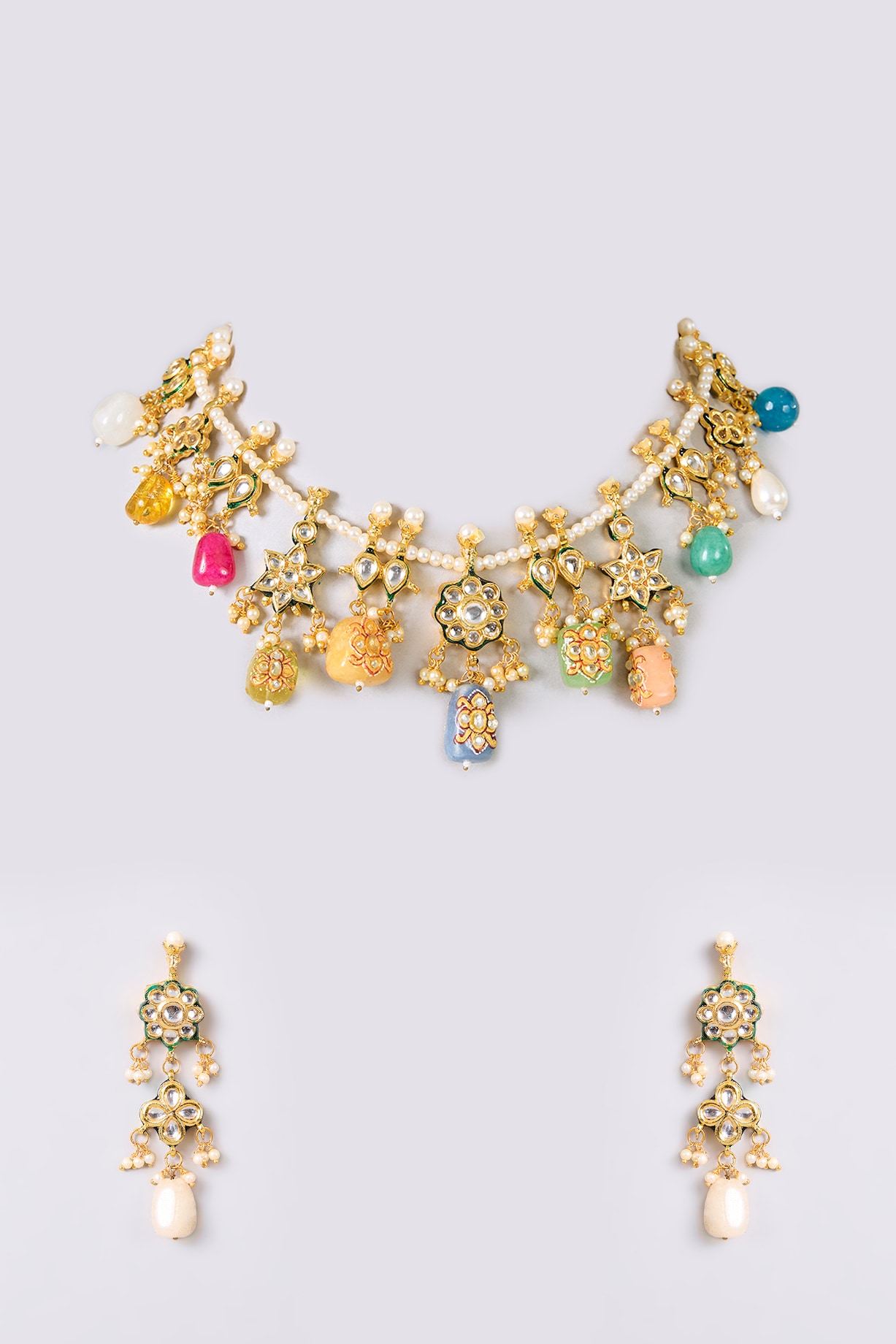 Gold Finish Kundan Polki & Multi-Colored Stone Necklace Set by Auraa Trends at Pernia's Pop Up ...
