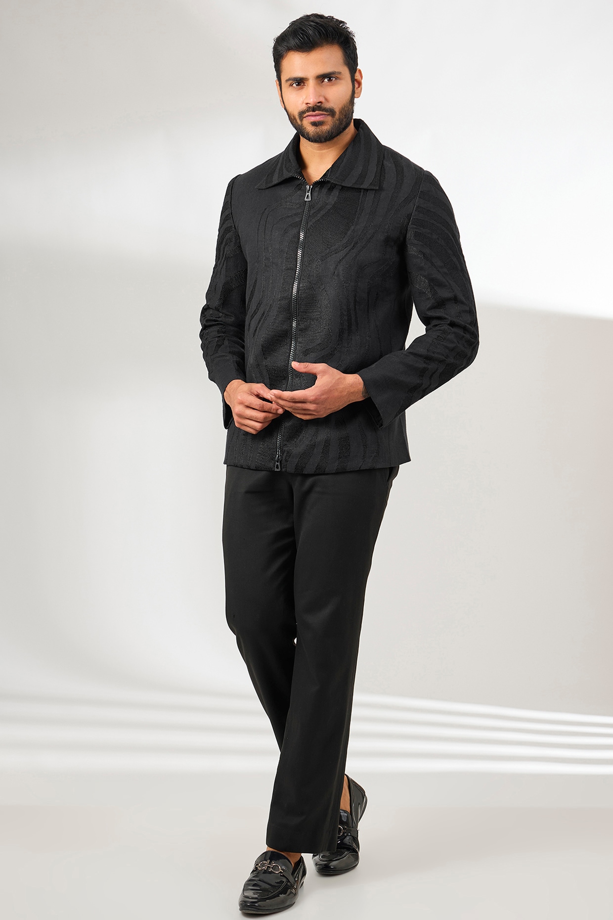 Black Linen Resham Embroidered Jacket by Arun Verma at Pernia's Pop Up ...