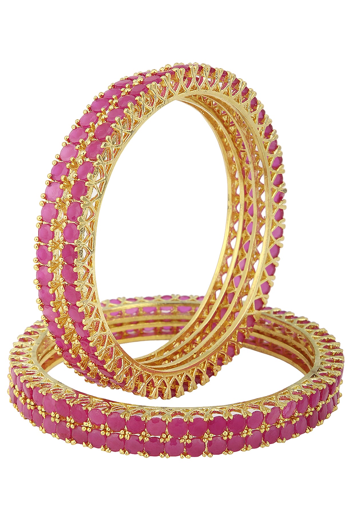Set of 2 Gold Plated fuschia pink American Diamond bangles available ...