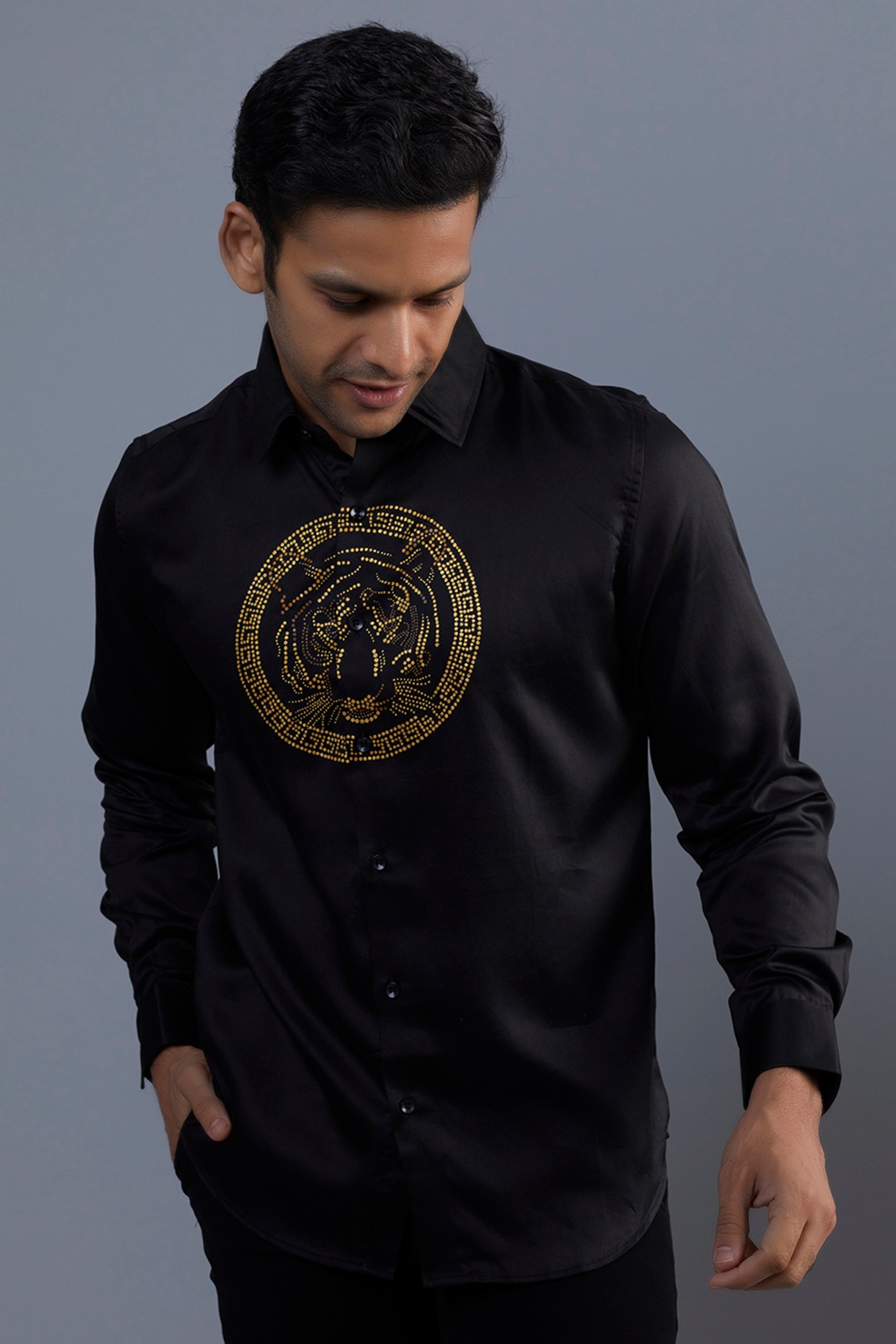 Greek Tiger Black Premium Giza Cotton Blend Hand Painted Shirt by AVALIPT at Pernia's Pop Up ...