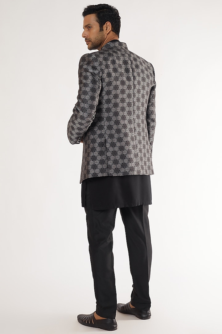 Buy AVEGA Black Jacquard Embroidered Open Jodhpuri Set at Pernia ...