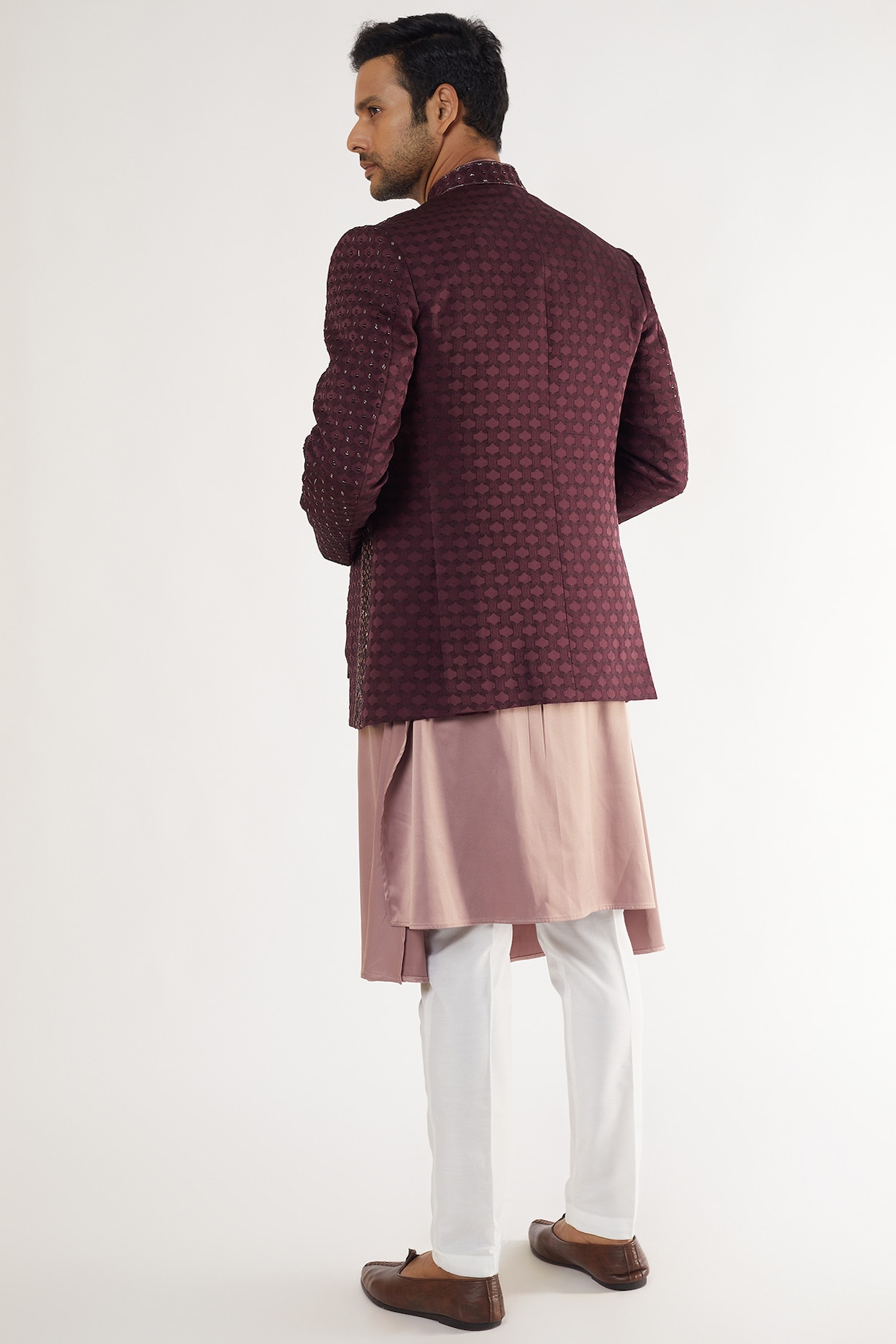 Maroon Jacquard Embroidered Open Jodhpuri Set by AVEGA at Pernia's Pop ...