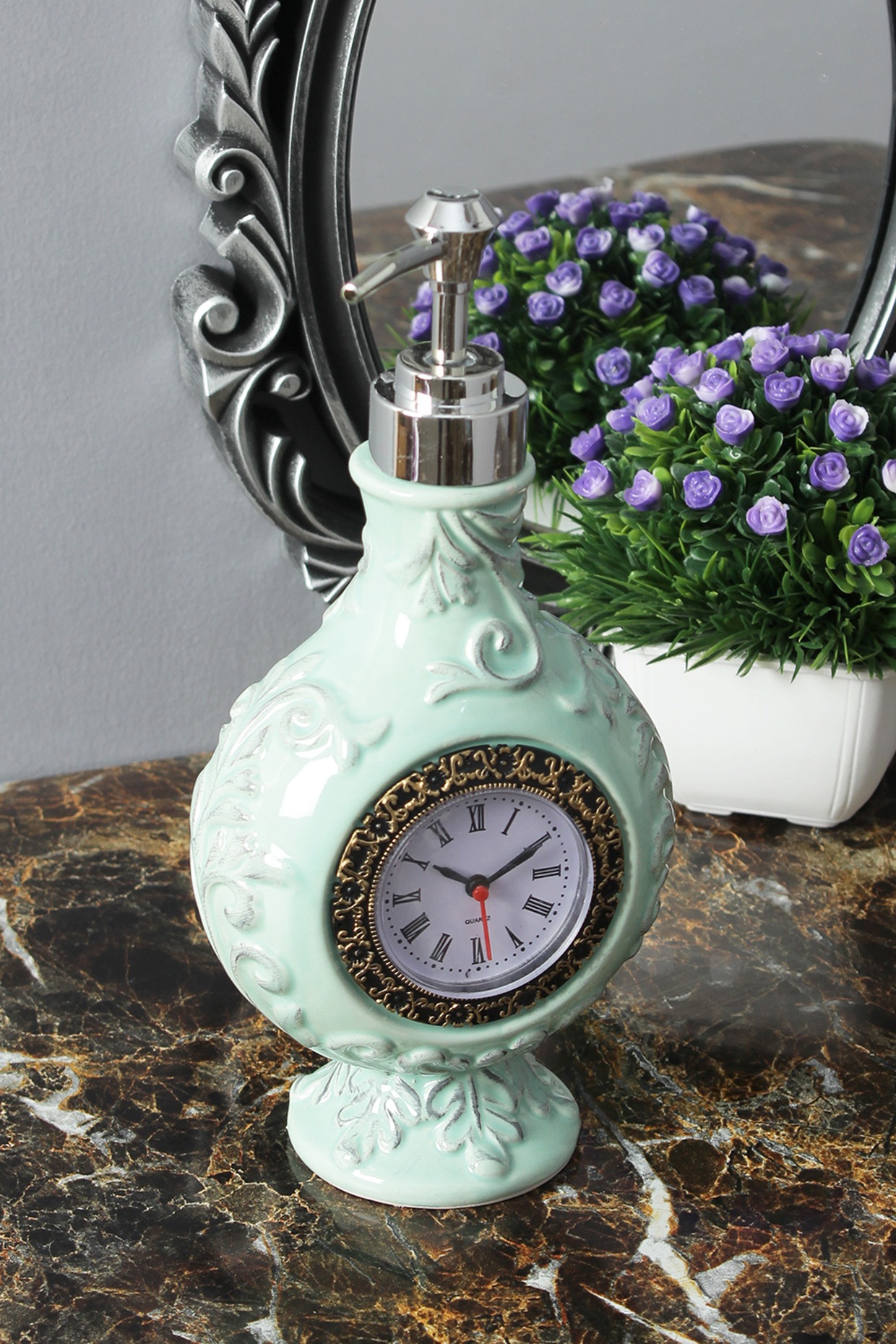 Green Ceramic Vintage Clock Soap Dispenser by A Vintage Affair at ...