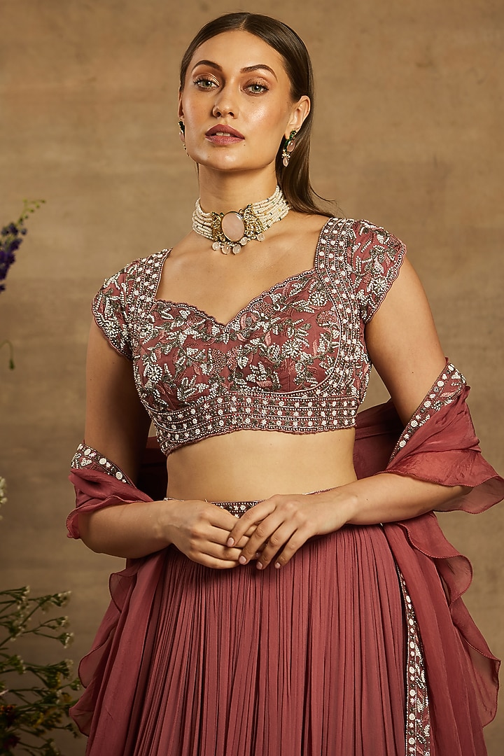 Orchid Dusky Rose Georgette Wedding Lehenga Set by AWIGNA BY VARSHA & RITTU at Pernia's Pop Up ...