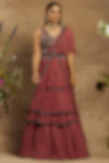 Orchid Dusky Rose Georgette Pre-Draped Saree Set Design by AWIGNA BY VARSHA & RITTU at Pernia's ...