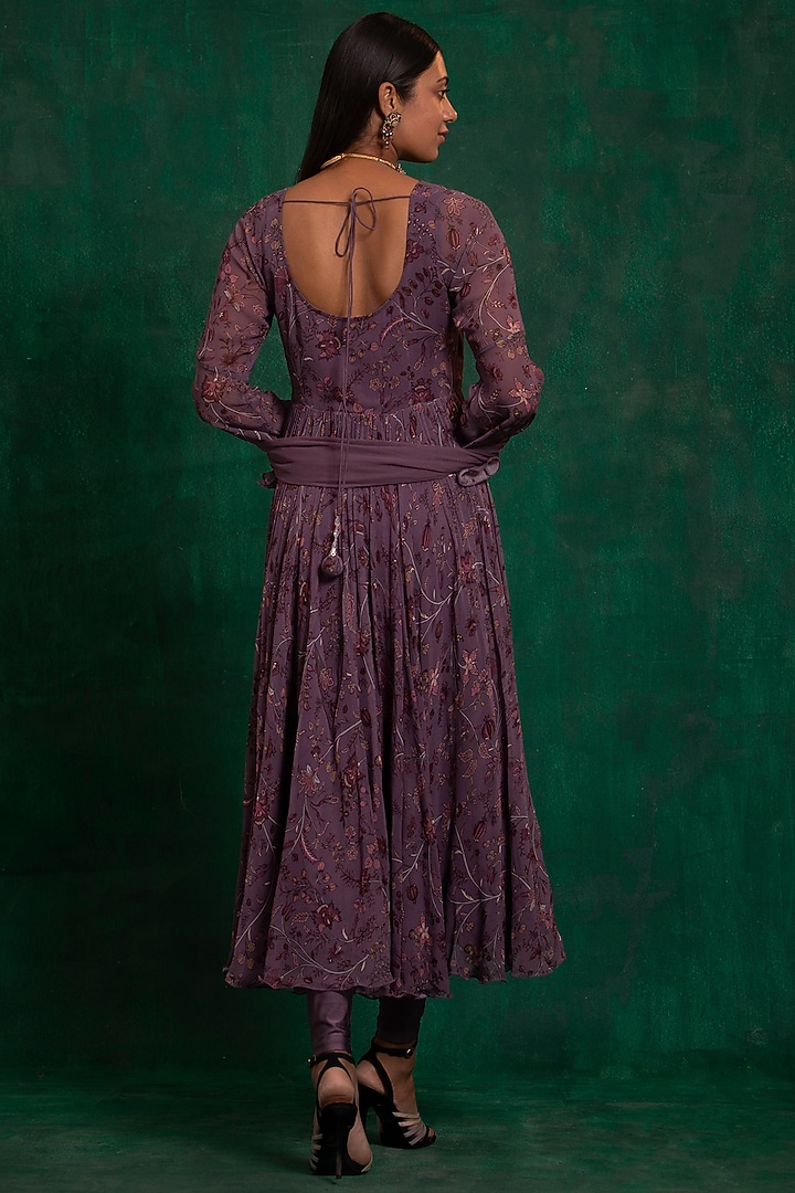 Rust Purple Printed & Embroidered A-Line Anarkali Set Design by AWIGNA ...