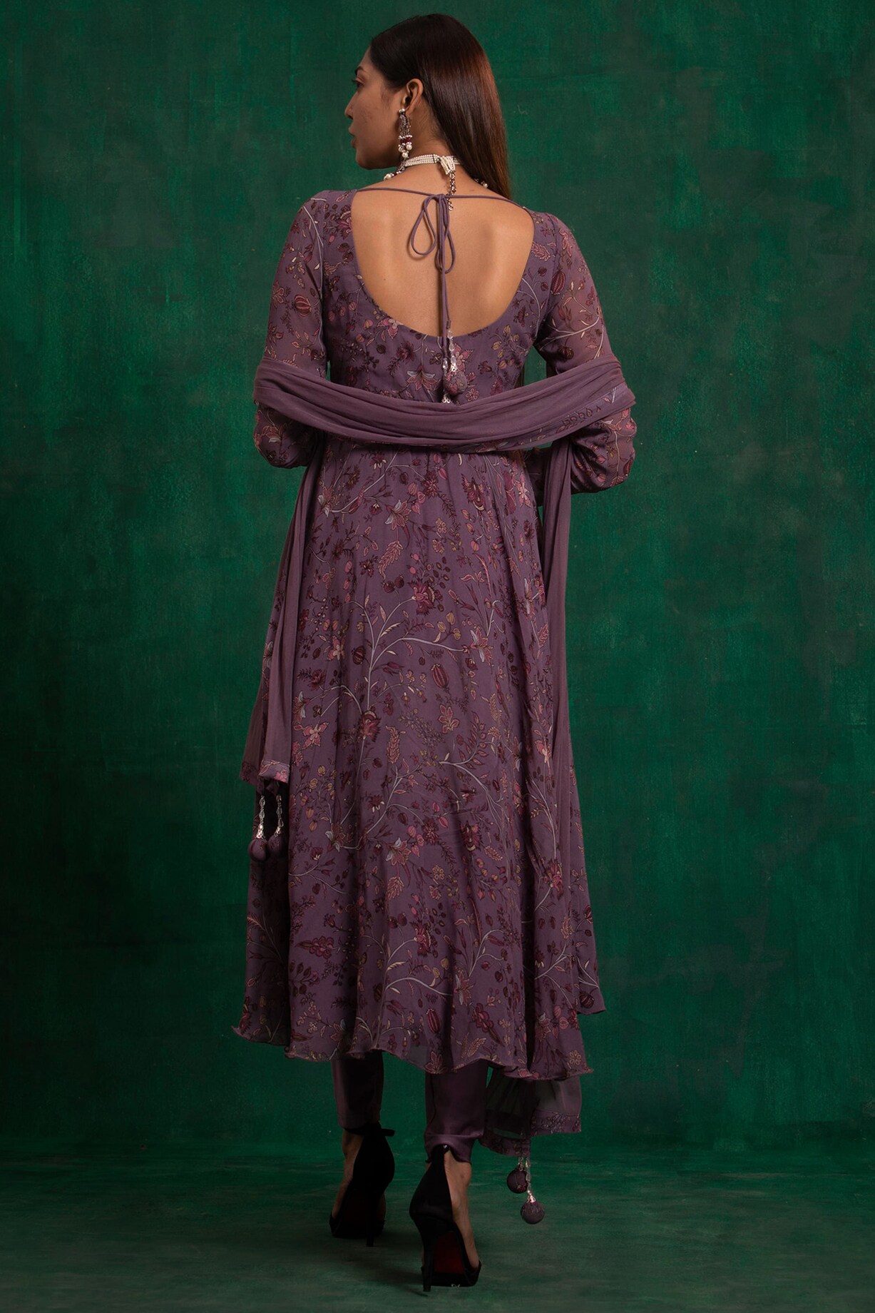 Rust Purple Printed & Hand Embroidered A-Line Anarkali Set by AWIGNA BY ...