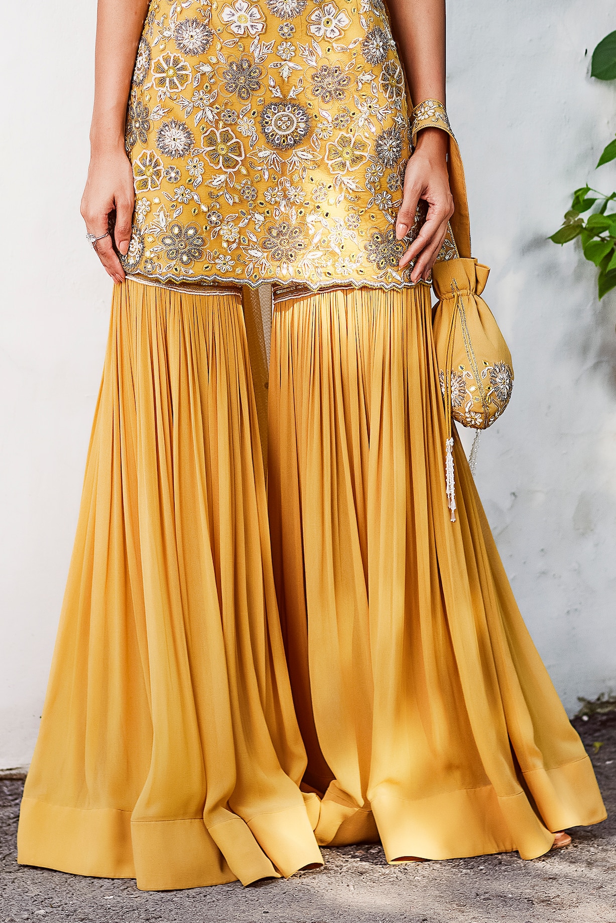 Sunshine Yellow Georgette Sharara Set by AWIGNA BY VARSHA & RITTU at Pernia's Pop Up Shop 2025