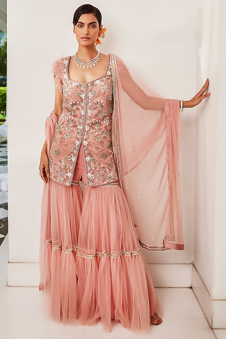 Lilac Embroidered Sharara Set by AWIGNA BY VARSHA & RITTU at Pernia's Pop Up Shop 2024