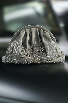 Silver Grey Suede Velvet Embroidered Clutch by AYE VI at Pernia's Pop ...