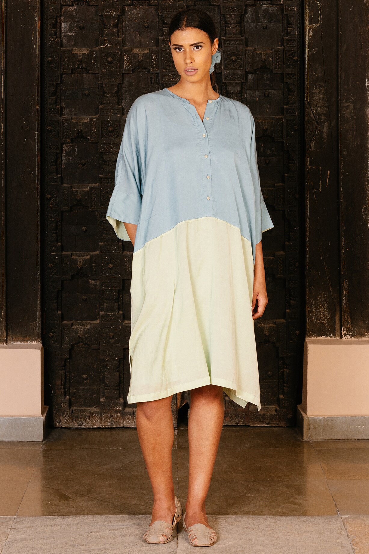 Blue And Green Color-Blocked Tunic by AYAKA at Pernia's Pop Up Shop 2025