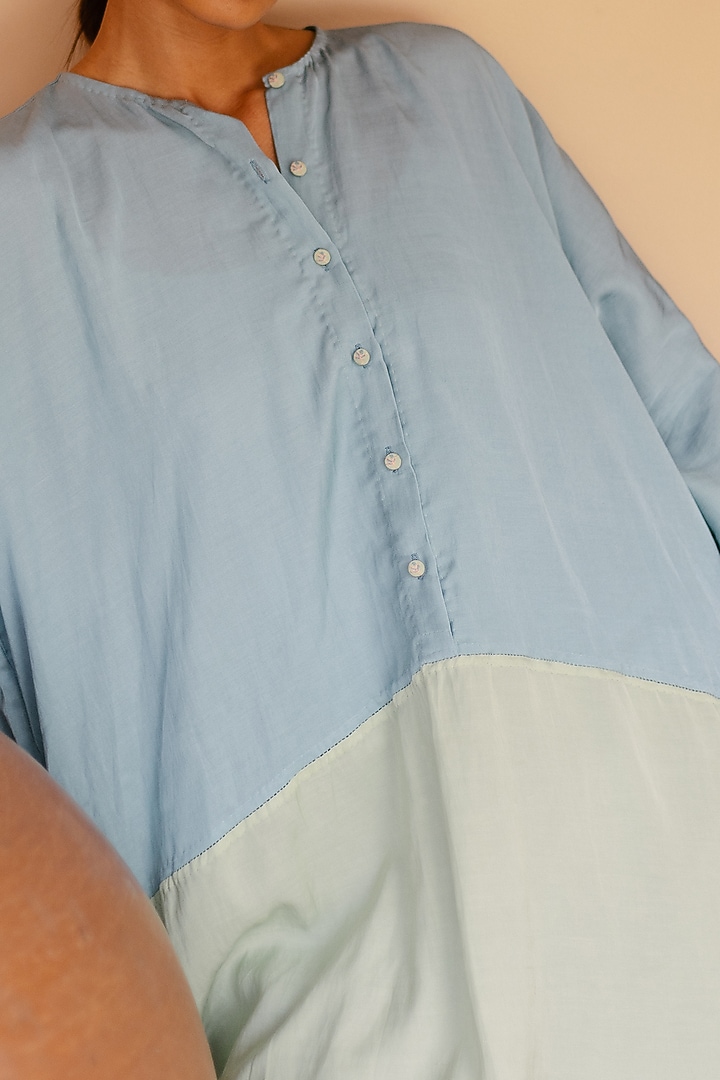 Blue And Green Color-Blocked Tunic by AYAKA at Pernia's Pop Up Shop 2025