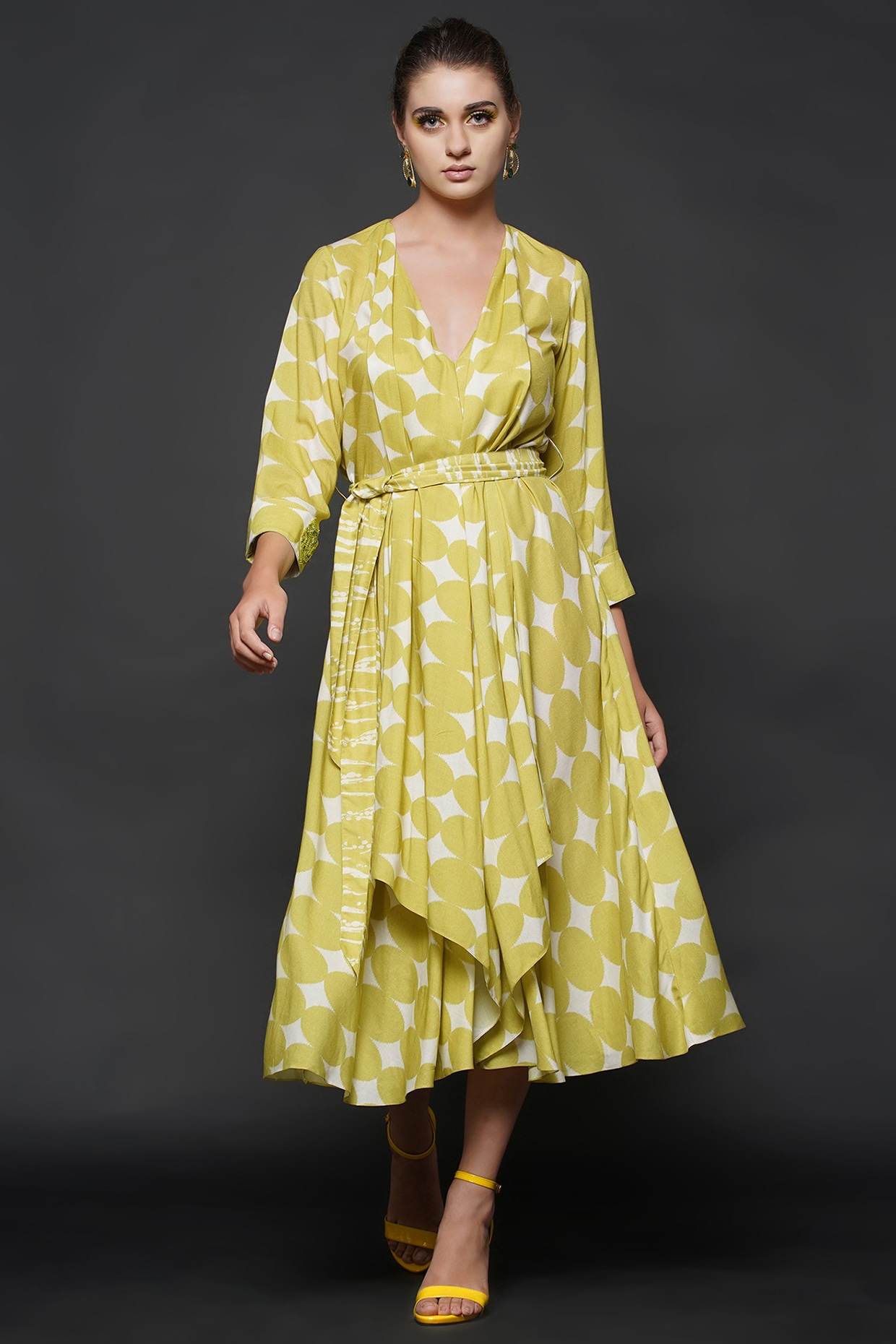 Lime Green Polka Dot Printed Midi Dress by Angry Owl at Pernia's Pop Up ...