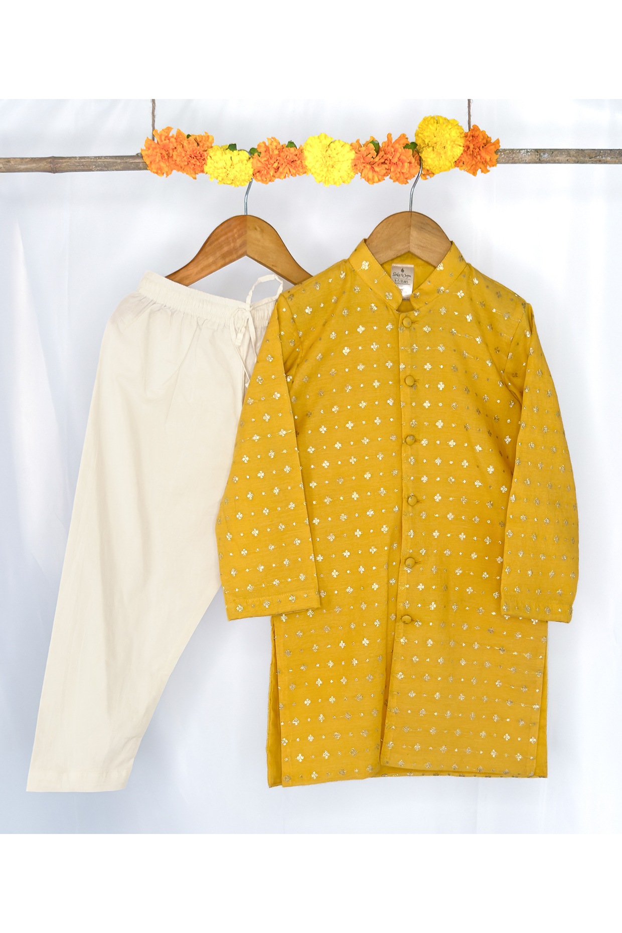 Yellow Chanderi Cotton Kurta Set For Boys by Baby Wagon at Pernia's Pop ...