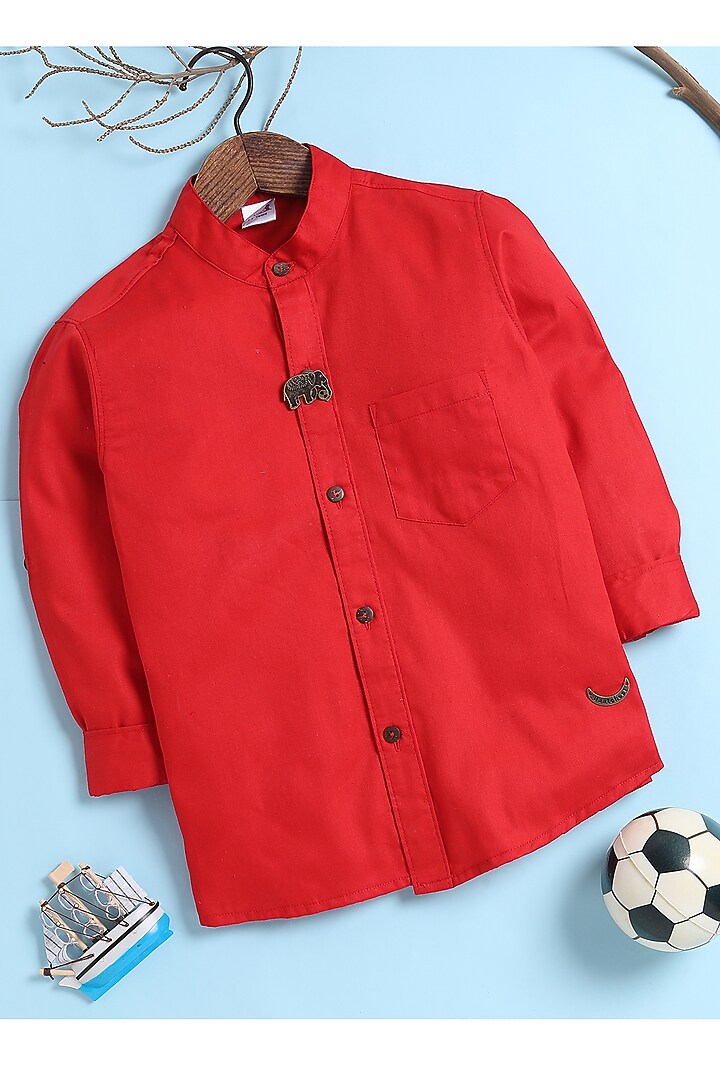 Red Cotton Shirt For Boys by Baatcheet at Pernia's Pop Up Shop 2026