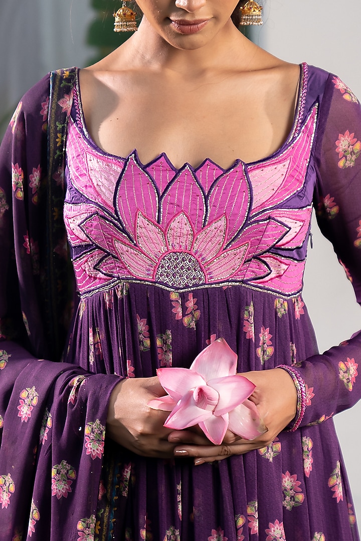 Purple Chiffon Gota-Patti Hand Work Anarkali Set by Baise Gaba at Pernia's Pop Up Shop 2025
