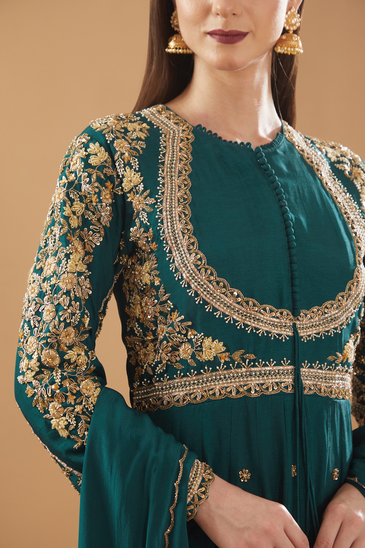 Rama Green Dupion Silk Embroidered Anarkali Set by Baidehi at Pernia's ...