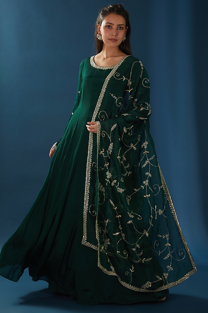 Bottle Green Georgette Anarkali Set Design by Baidehi at Pernia's Pop ...