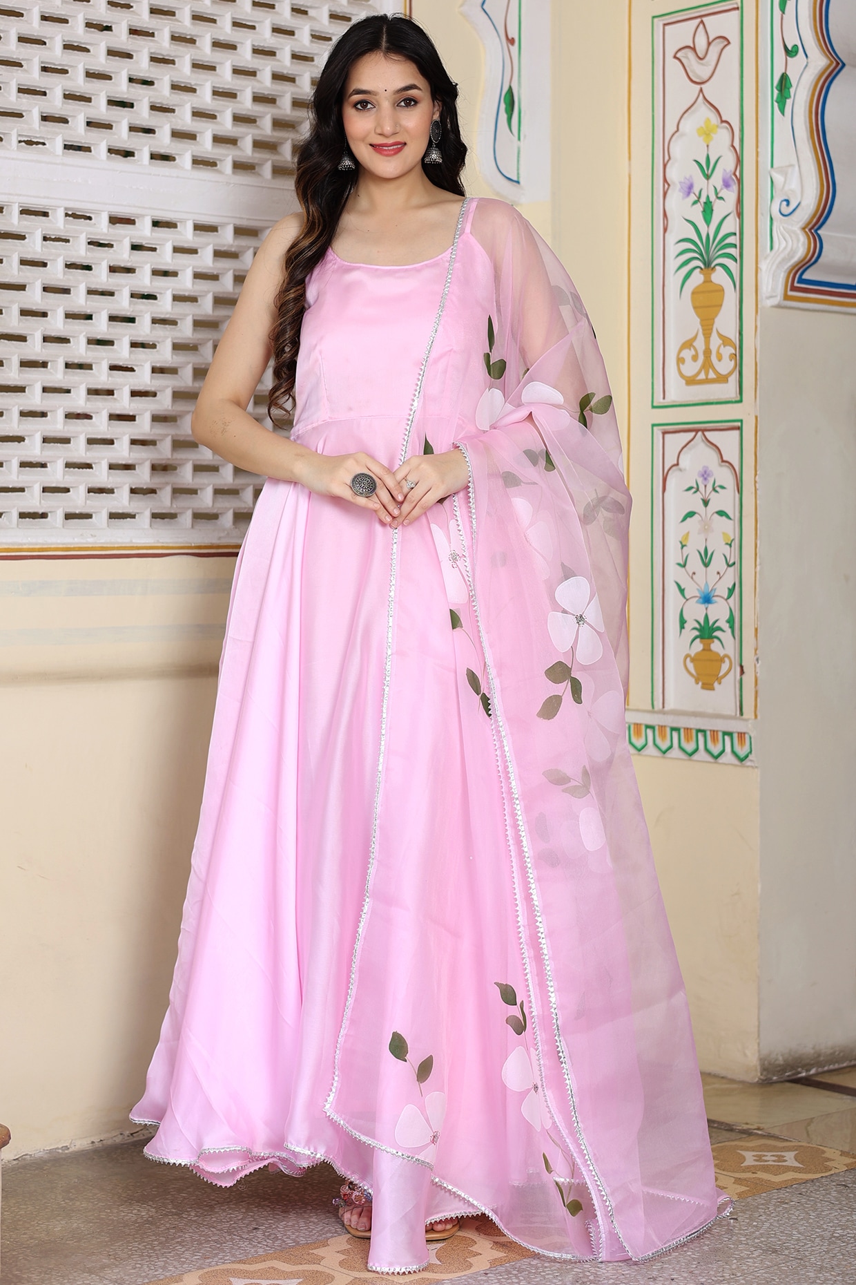 Pink Satin Silk Anarkali Set by Bannhi at Pernia's Pop Up Shop 2025