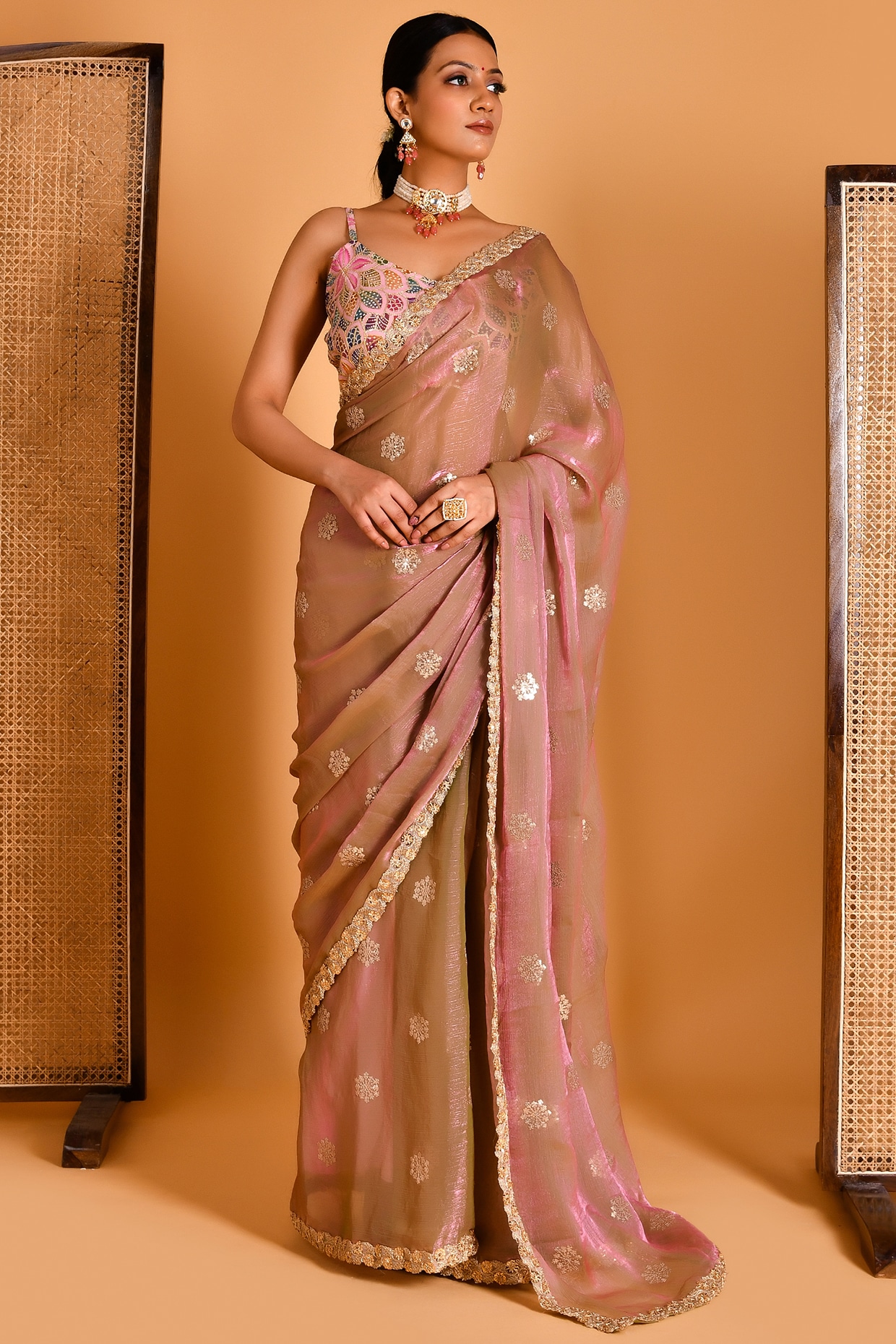 Pink Organza Sequins Embroidered Saree Set by Bannhi at Pernia's Pop Up ...