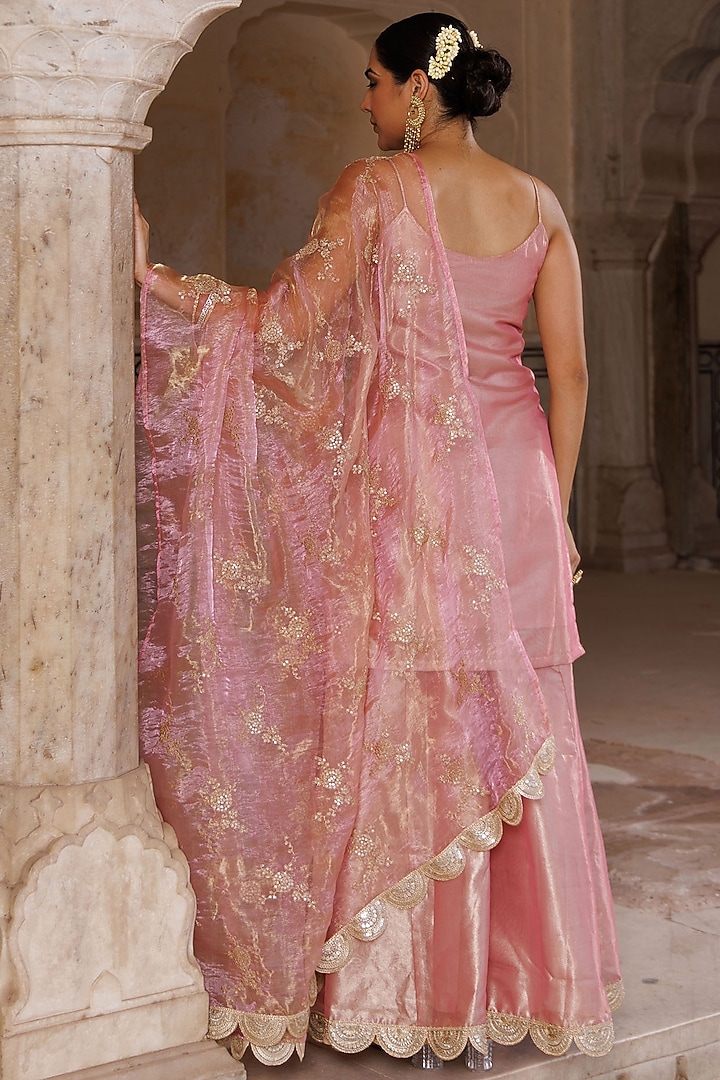 Pastel Pink Silk Party Wear Sharara Set by Bannhi by Priyanka Rathore ...
