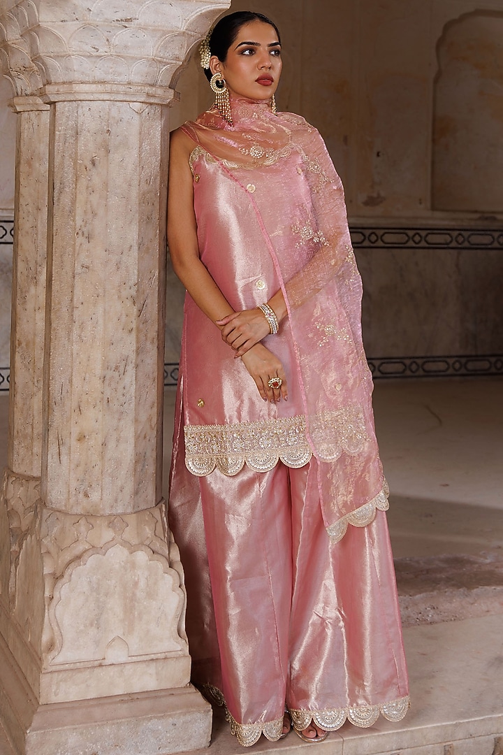 Pastel Pink Silk Party Wear Sharara Set by Bannhi by Priyanka Rathore ...