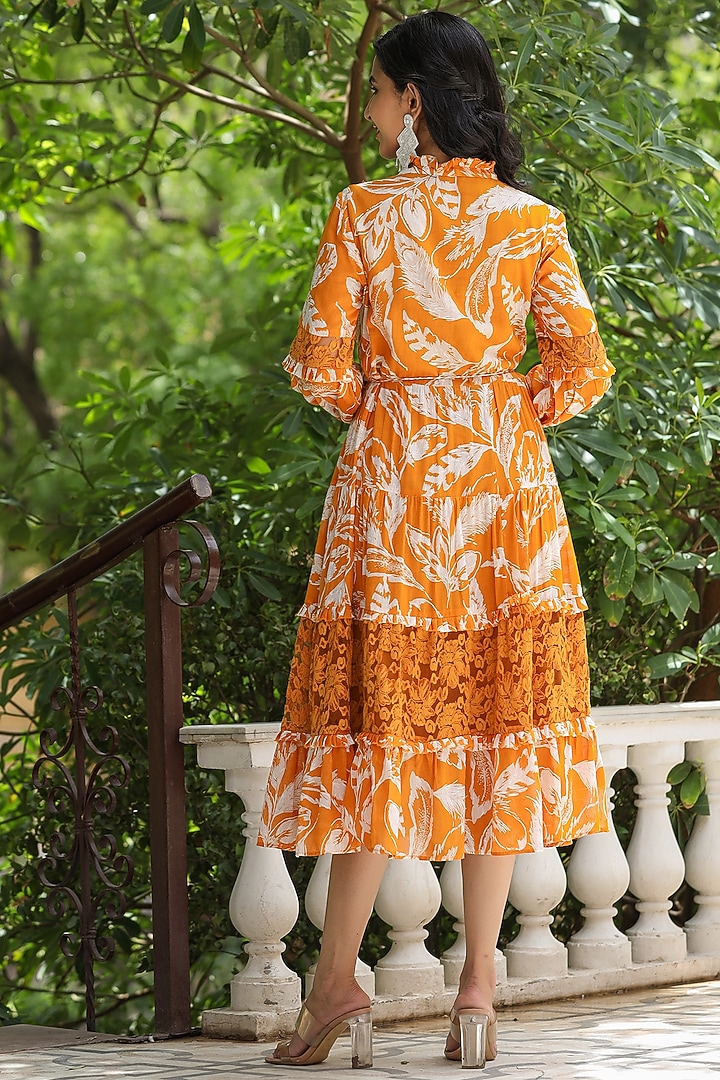 Dark Cheddar Printed Midi Dress Design by Bairaas at Pernia's Pop Up ...