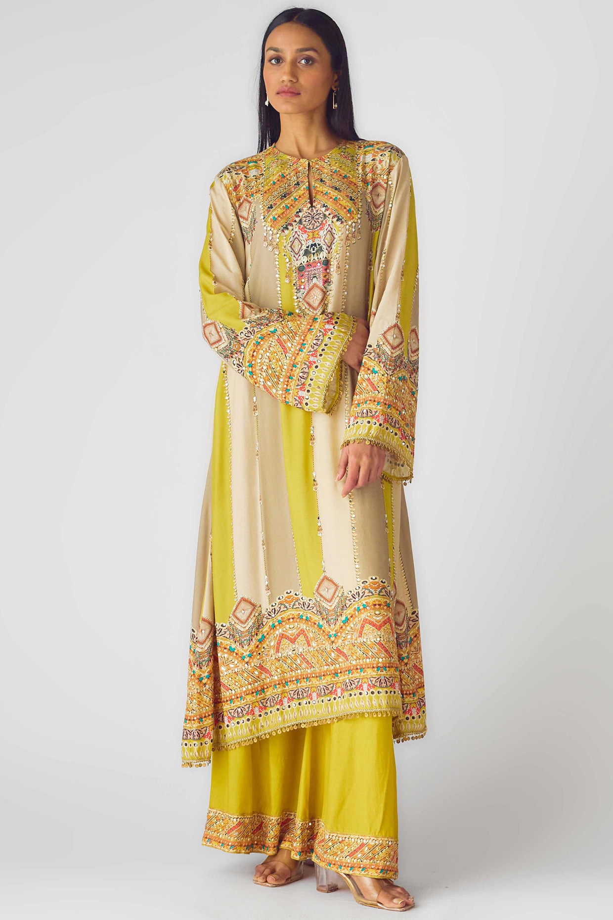 Lime Muslin Sequins Embroidered Kurta Set by Basanti - Kapde aur Koffee ...