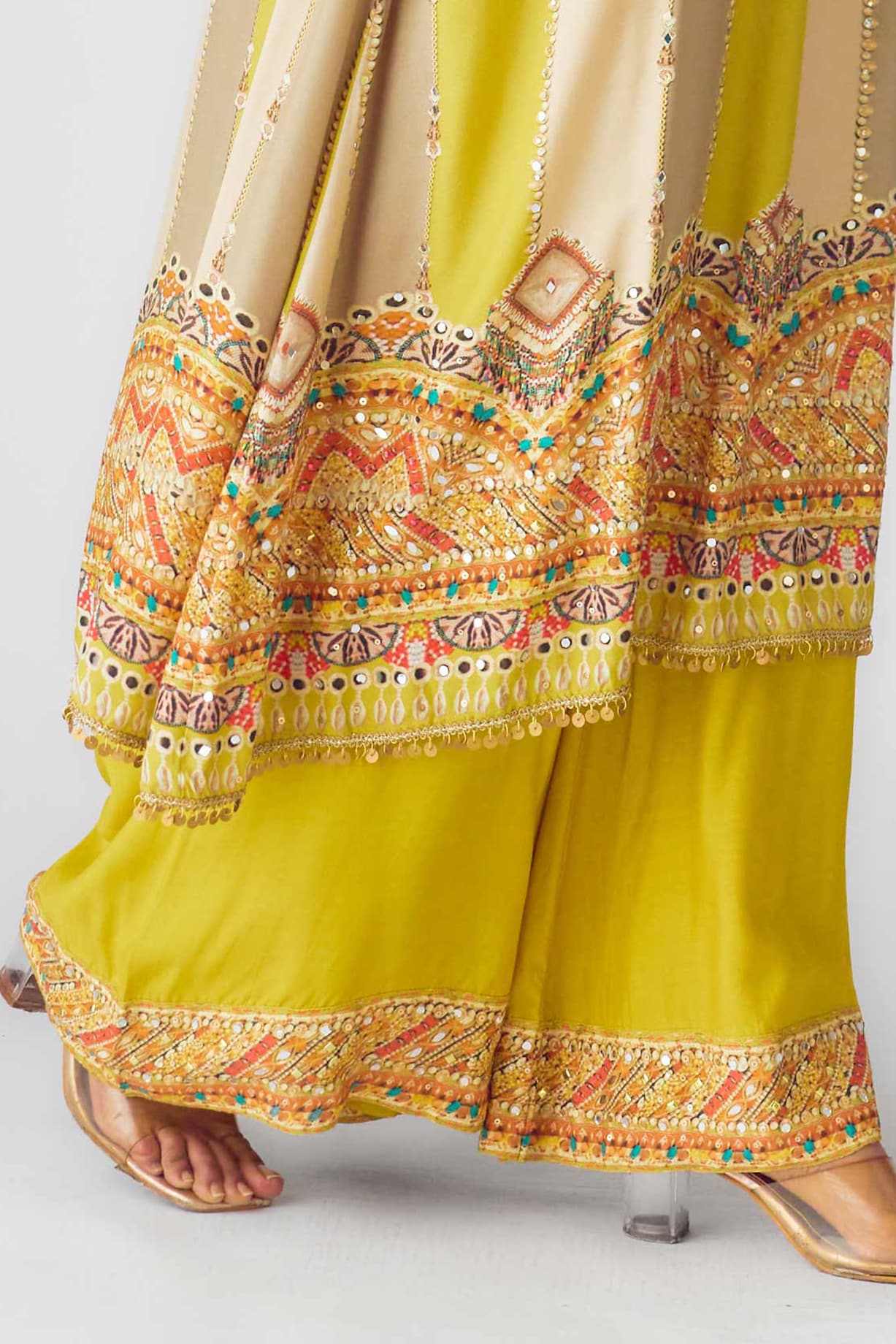 Lime Muslin Sequins Embroidered Kurta Set by Basanti - Kapde aur Koffee ...