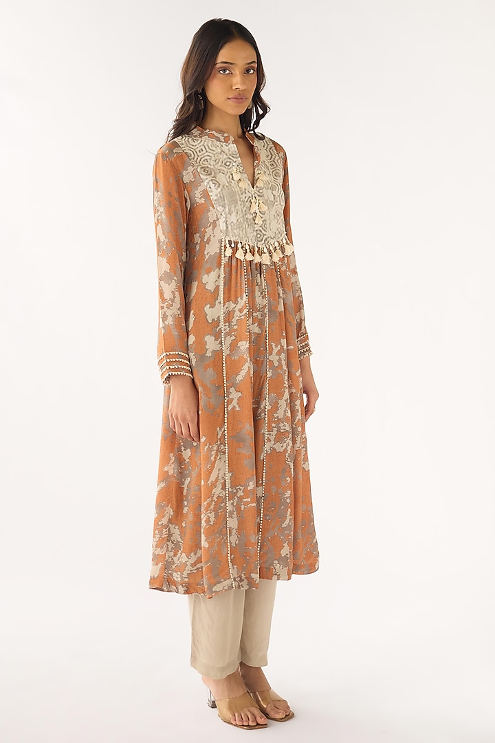 Orange Crepe Embroidered Kurta Set by Basanti - Kapde aur Koffee at ...