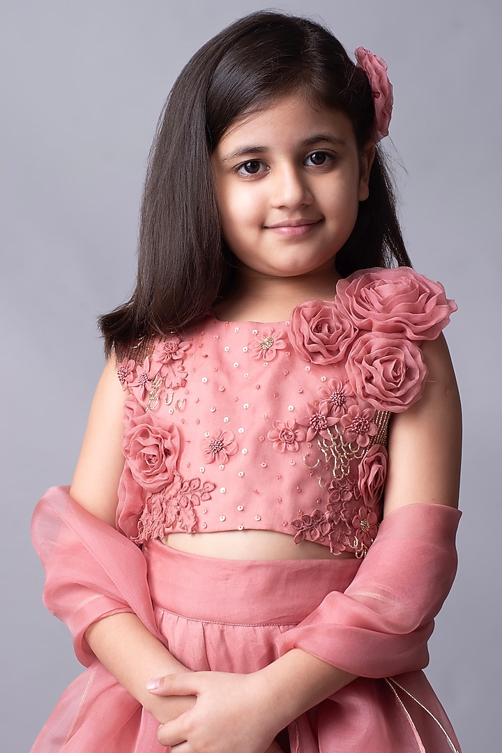 Blush Pink Organza Ruffled Lehenga Set For Girls by Ba Ba Baby clothing ...