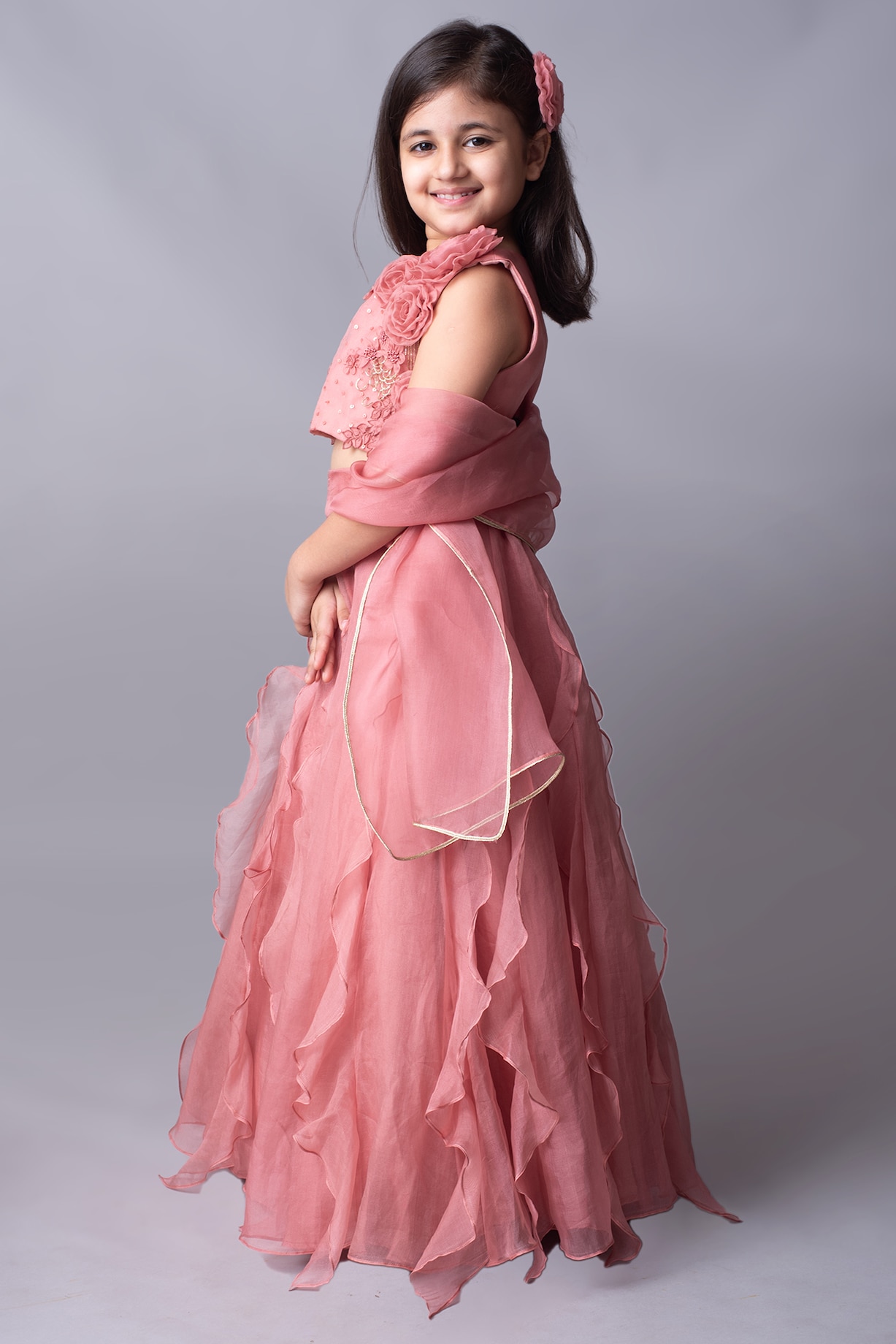 Blush Pink Organza Ruffled Lehenga Set For Girls by Ba Ba Baby clothing ...
