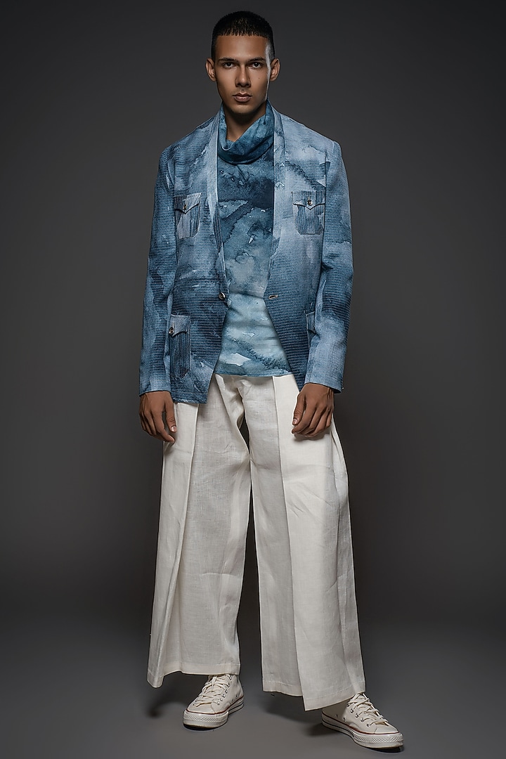Blue Matka Silk Printed Jacket by Balance by Rohit Bal Men at Pernia's ...