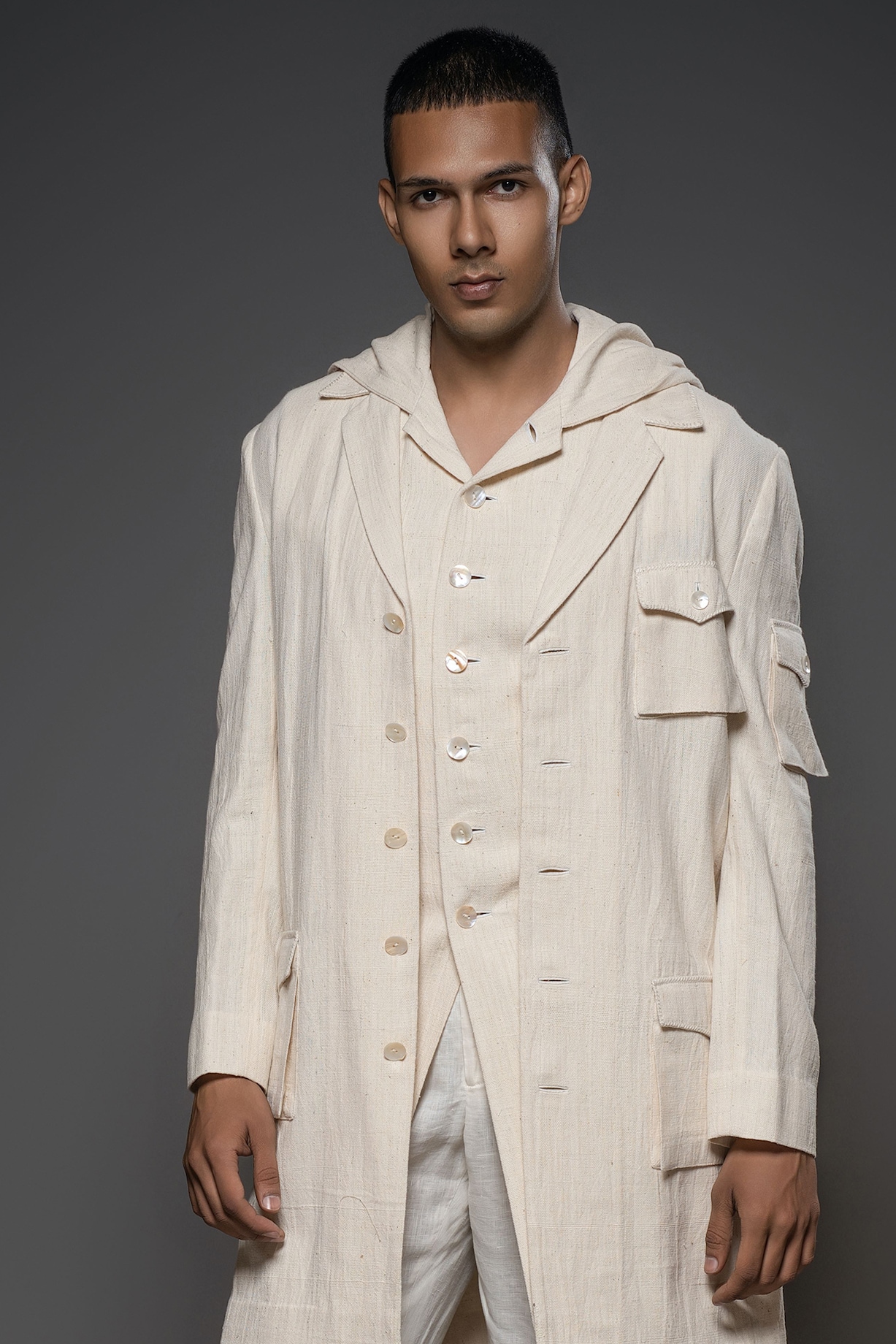 White Handloom Khadi Jacket by Balance by Rohit Bal Men at Pernia's Pop ...