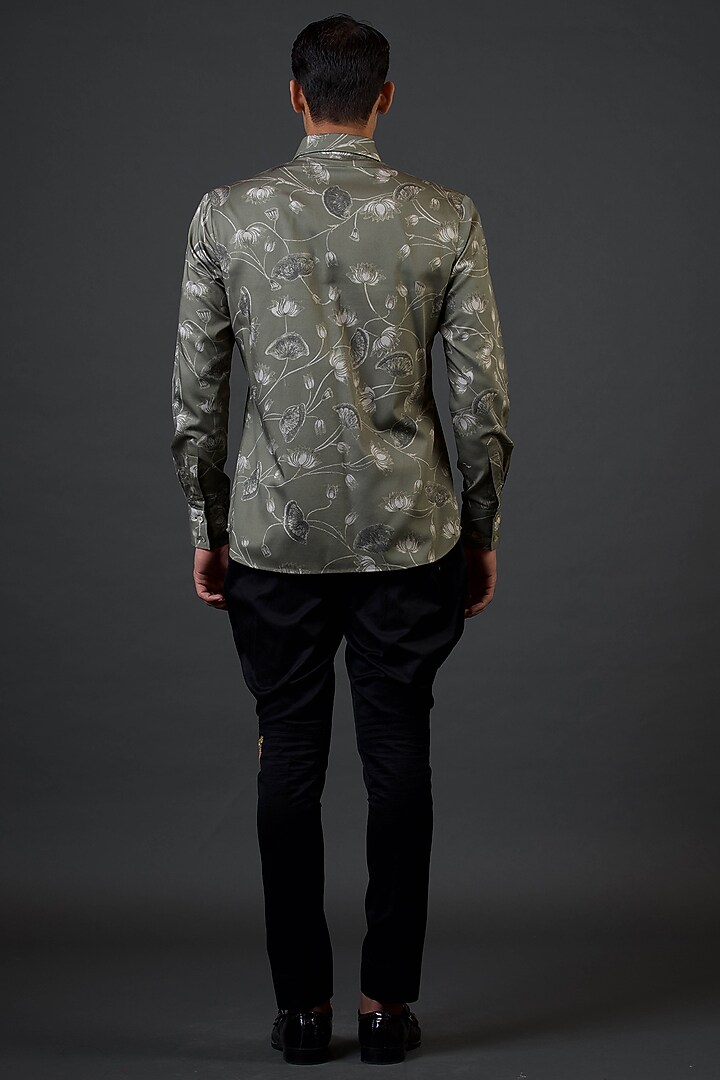 Pewter Poplin Satin Digital Printed Shirt by Balance by Rohit Bal Men ...
