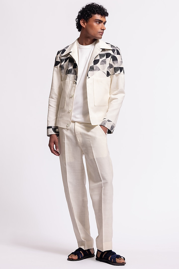 Ivory Linen Printed Jacket by Balance by Rohit Bal Men at Pernia's Pop ...