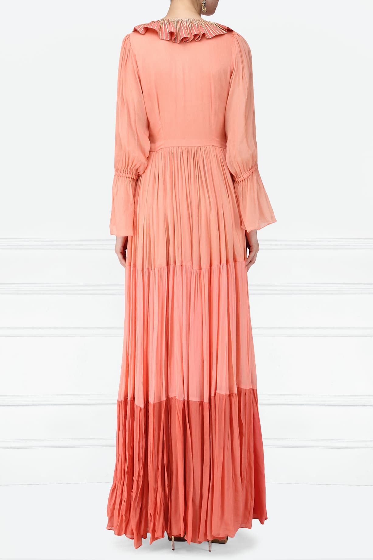 Peach ruffle embroidered tiered tunic available only at Pernia's Pop Up ...
