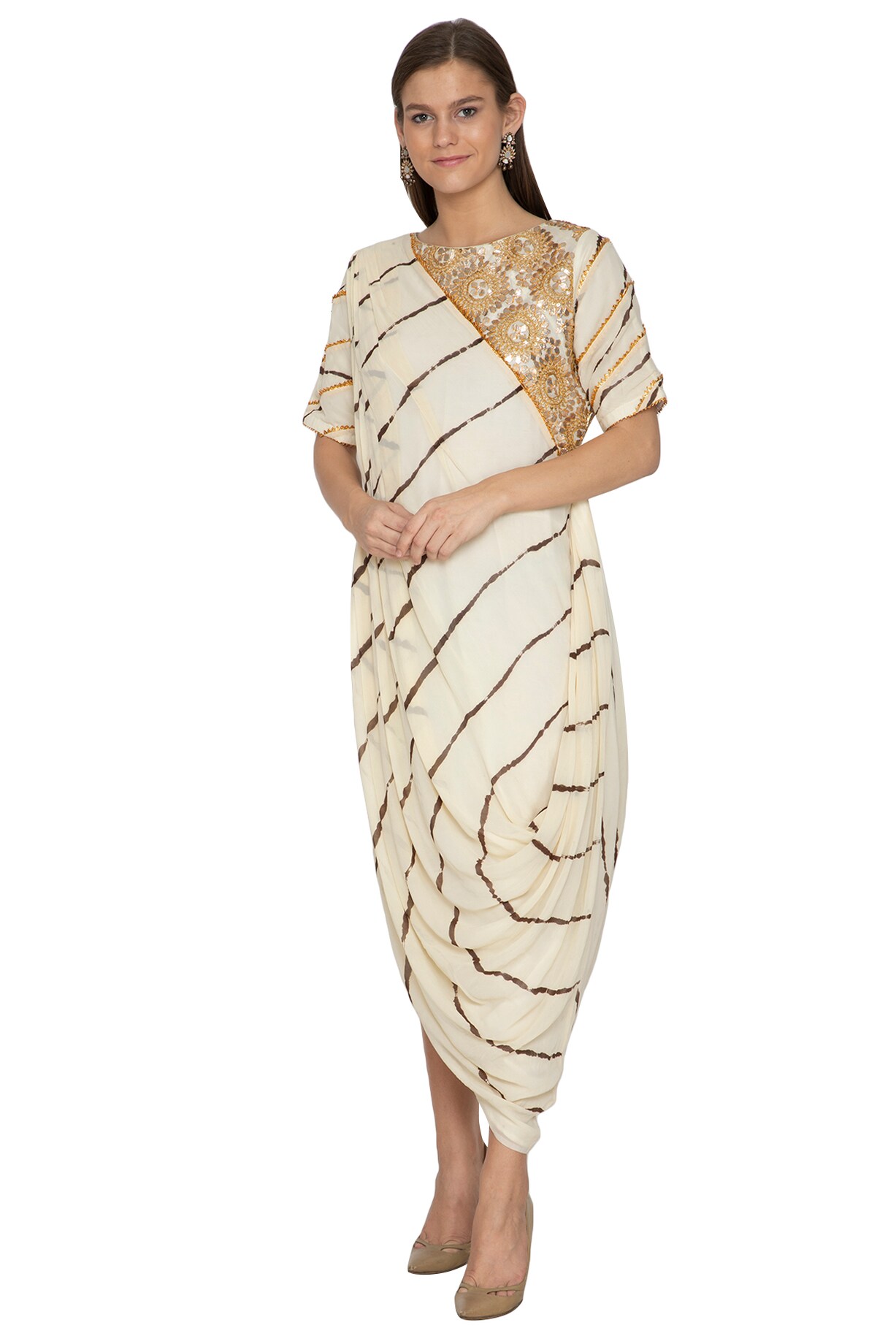 White Embroidered & Printed Draped Dress by Bodhitree Jaipur at Pernia ...