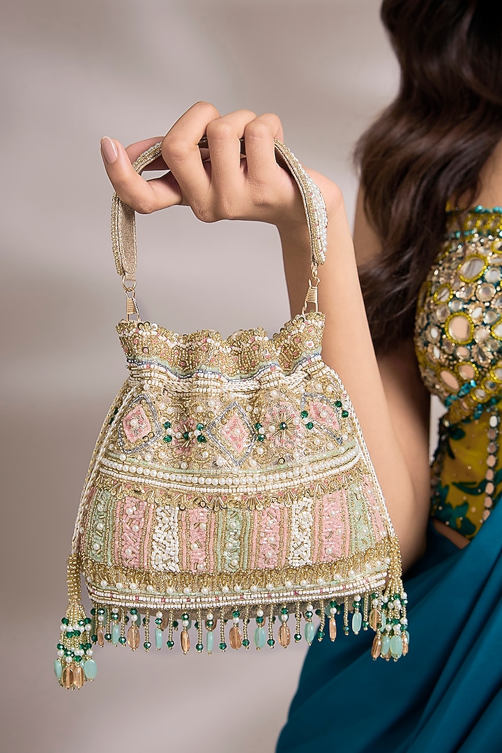 Multi-Colored Suede Velvet Potli by BEAU MONDE at Pernia's Pop Up Shop 2026
