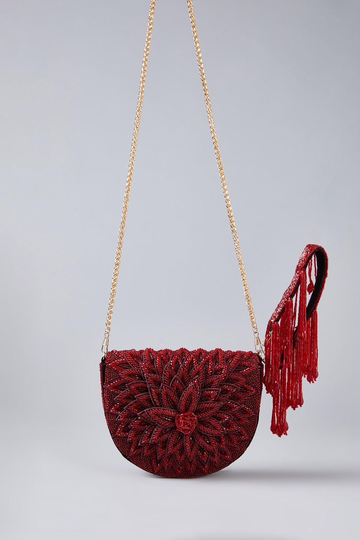 Scarlet Rose Red Velvet Hand Embellished Clutch by BEAU MONDE at Pernia ...