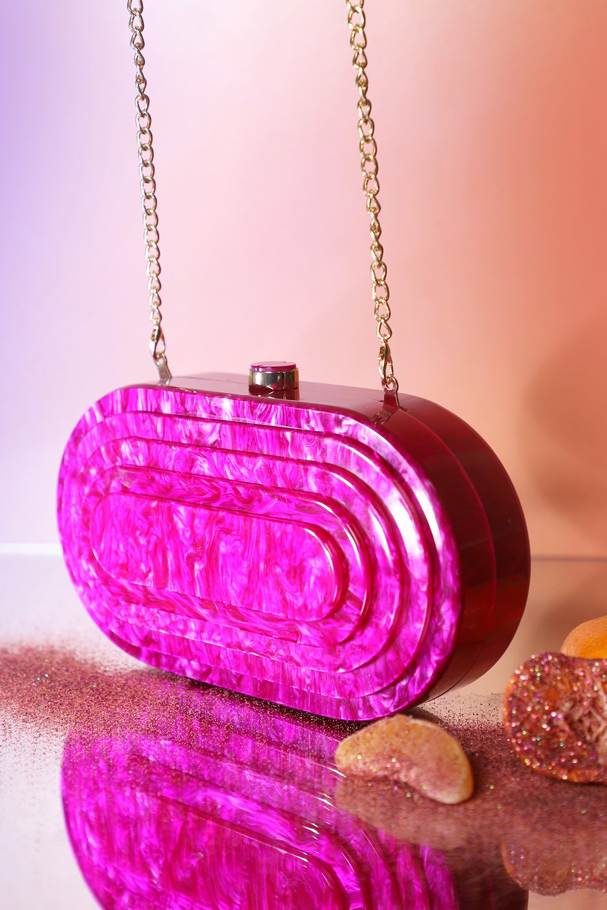 Pink Resin 3D Marble Clutch by Be Chic at Pernia's Pop Up Shop 2025