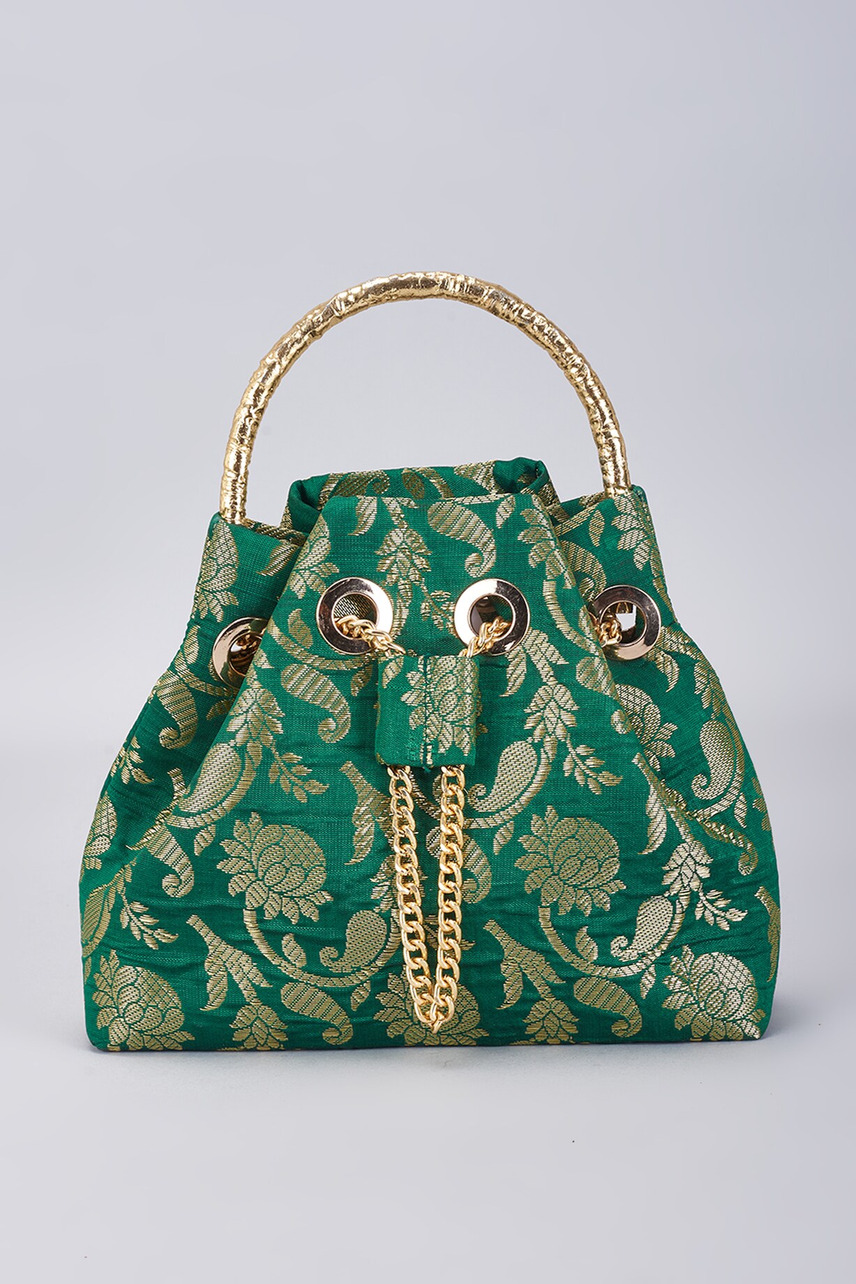 Green Brocade Bucket Bag by Be Chic at Pernia's Pop Up Shop 2024