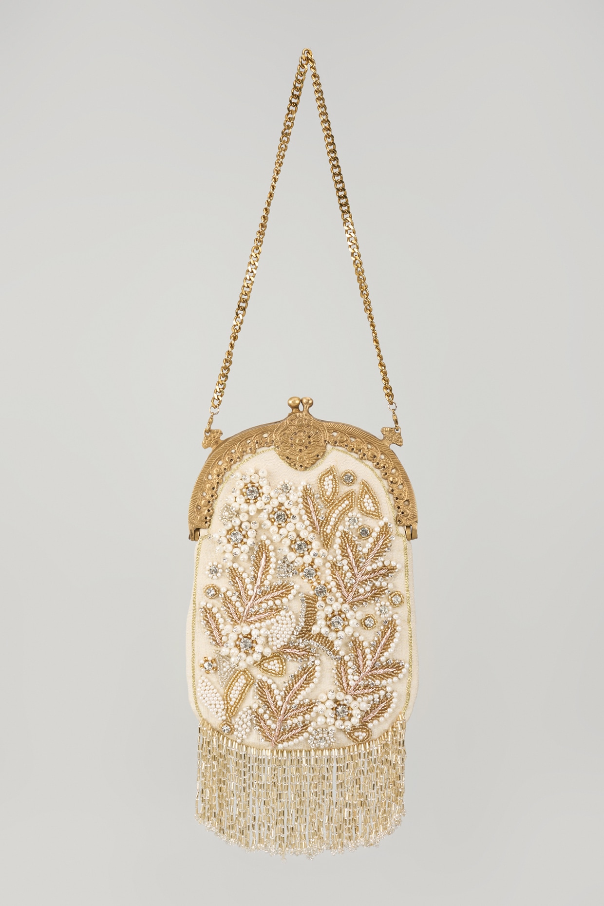 Gold Satin & Metal Crystal Hand Embroidered Clutch by Be Chic at Pernia ...