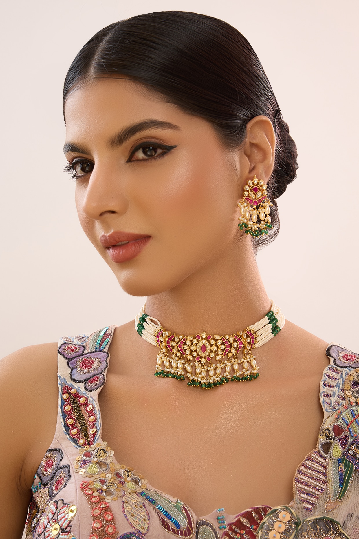 Gold Finish Multi-Colored Pachi Kundan Polki Choker Necklace Set by Beryachi at Pernia's Pop Up ...