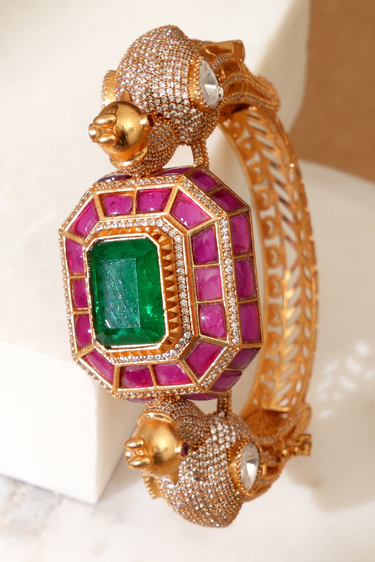 Gold Plated Ruby & Emerald Stone Kada by Beryachi at Pernia's Pop Up ...